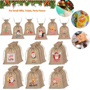 TANGXIA Christmas Small Burlap Bags with Drawstring, Burlap Gift Bags Christmas Linen Treat Sacks Gift Wrapping Bags Xmas Holiday Party Favors Bags(7x5 inch, 24 Pcs)