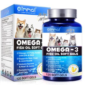 omega-3 pet, salmon oil soft gels for dogs and cats (120pcs)- skin and coat health supplement with epa & dha fatty acids, omega-3 fish oil pills treats for pet shedding, skin allergy, itch relief