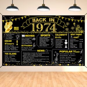 darunaxy 50th birthday black gold party decoration, back in 1974 banner 50 year old birthday party poster supplies vintage 1974 backdrop photography background for men & women 50th class reunion decor