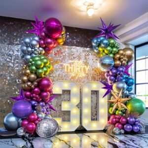 Metallic Balloon garland kit 150PCS Hot Pink Purple Green Blue Silver Gold Latex starburst 80s 90s Disco ball Party Balloons for Birthday Graduation last bachelorette Decoration new year eve supplies