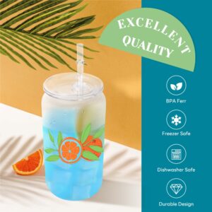 Joyclub 8 Pack Sublimation Cups 16 OZ Frosted Glass Cans Blanks with Clear Lids Mason Jars for Iced Coffee Beer Juice and Soda Drinks