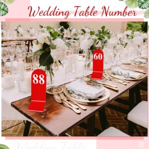 Geetery 100 Pcs Acrylic Table Numbers 1-100 Double Sided Table Number Cards Wedding Table Number Stands Restaurant Table Tent Table Number Signs for Party Banquets Supplies, 2.36 x 6.3 Inch (Red)