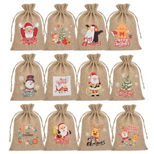 tangxia christmas small burlap bags with drawstring, burlap gift bags christmas linen treat sacks gift wrapping bags xmas holiday party favors bags(7x5 inch, 24 pcs)