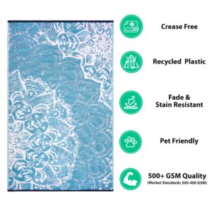 Lush Ambience Outdoor Rug - Waterproof, Reversible, Crease Free, Stain Resistant, Fade Resistant - Premium Recycled Plastic Small Rugs for Patio, Porch, Deck, Laundry Room - Deniz Teal 3X5 ft