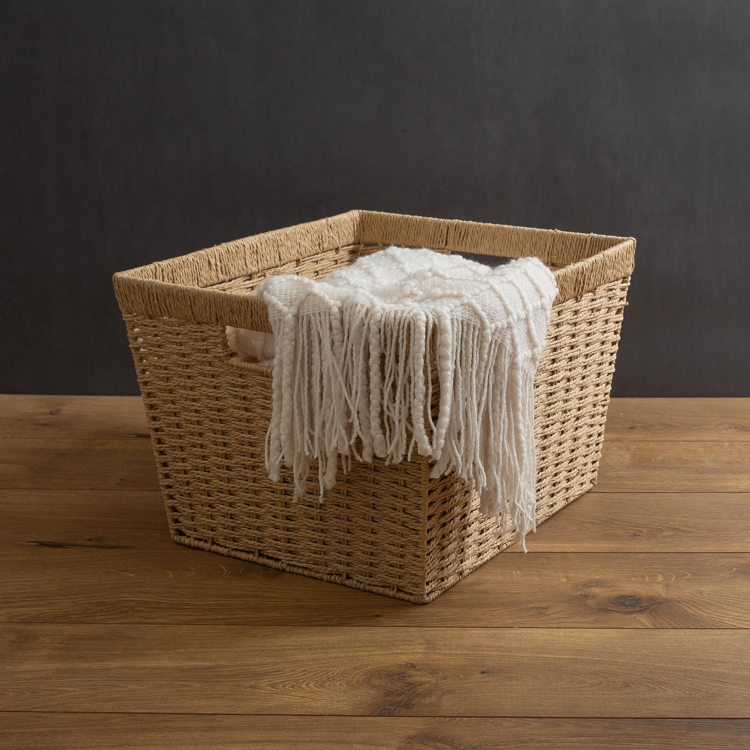 Simplify Dutch Weave Small Storage Basket | Dimensions: 12"x 10"x 8" | Dutch Weave Design | Storage Organization | Paper Rope Material | Great Closets | Display