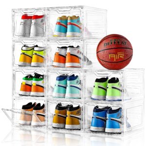 10 pack large shoe boxes clear plastic stackable,shoe storage organizer with lids,shoe rack for closet,shoe organizer and shoe containers for sneaker storage, shoe display case fit up to us size 13