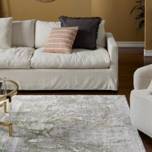 TOWN & COUNTRY LUXE Opaline Bold Marble Area Rug with Glam Metallic Ribbed Texture Pile, Sage Green, 7'10"x10'2"