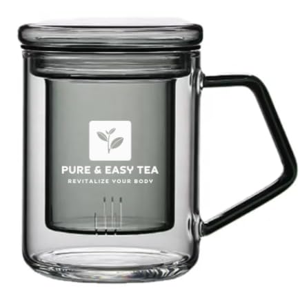 Pure And Easy Tea, Glass Tea Infuser Mug with Lid, Modern Borosilicate Glass Tea Filter Steeping Cup, Best Tea Gift for Loose Leaf Tea Lovers, 400 mL/13.5 oz