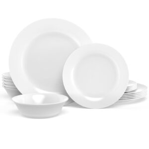 dinnerware set, homeelves 18-pcs kitchen opal dishes set service for 6, lightweight glass plates and bowls set, safety for microwave & dishwasher, break and chip resistant