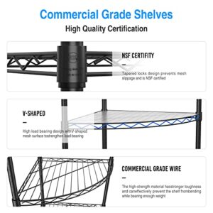 6 Tier NSF Corner Wire Shelf Shelving Unit, 18 x 18 x 72 Inch 420lbs Capacity Heavy Duty Adjustable Metal Storage Rack with Leveling Feet & Shelf Liners for Office Kitchen Bathroom and More - Black