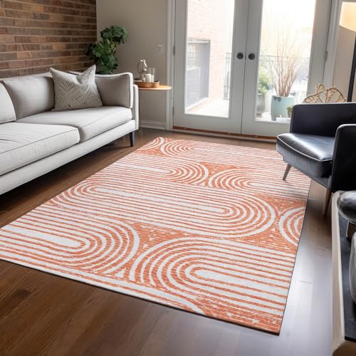 Addison Rugs Chantille ACN140 Orange 2'6" x 3'10 Indoor Outdoor Area Rug, Stain Resistant, Machine Washable, Non Shedding, Bedroom, Living Room, Dining Room, Kitchen Rug