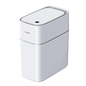 joybos trash can with lid automatic garbage can, 3.8 gallon slim small white plastic smart trash bin, narrow motion sensor for bedroom, bathroom, toilet office