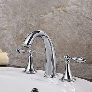 amhil copper basin faucet bath sink faucet cold and hot water mixer double handles chrome-plated polishing kitchen sink faucet