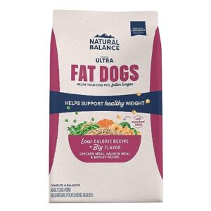 natural balance original ultra fat dogs chicken meal, salmon meal & barley recipe low calorie dry dog food, 11 pounds