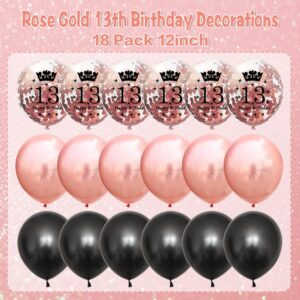 13th Birthday Decorations for Girls, Rose Gold 13th Happy Birthday Banner with Balloons Cake Topper ,Official Teenager Birthday Decorations, 13 Year Old Girl Birthday Backdrop Yard Sign Party Supplies