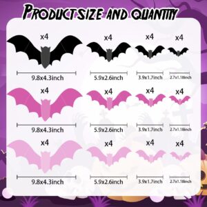 Pink Bats for Wall Halloween 3D Bats Blush and Black DIY Wall Decal Bathroom Indoor Cute Halloween Party Decorations, Pastel Halloween, PVC Wall Bat Stickers for Home (48pcs)