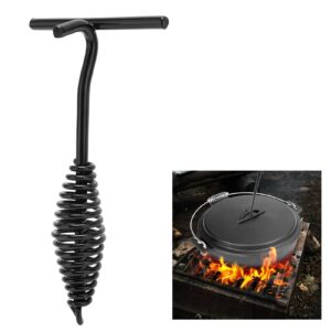 dutch oven lid lifter tool,19.5cm cast iron lid lifter dutch oven lid lifter with spiral handle for outdoor camping and hiking,black