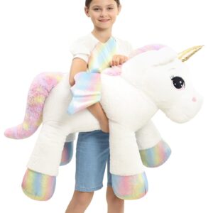 ffxiong 44 inch giant unicorn stuffed animal pillow, cute soft big unicorn with rainbow wings large plush toy, gifts for girlfriend girls boys kids birthday valentines christmas