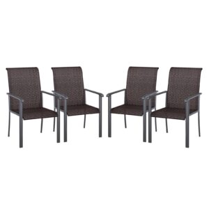 vicllax patio rattan dining chairs set of 4, outdoor high back wicker dining chairs for garden deck yard front porch, dark grey frame/brown back& seat