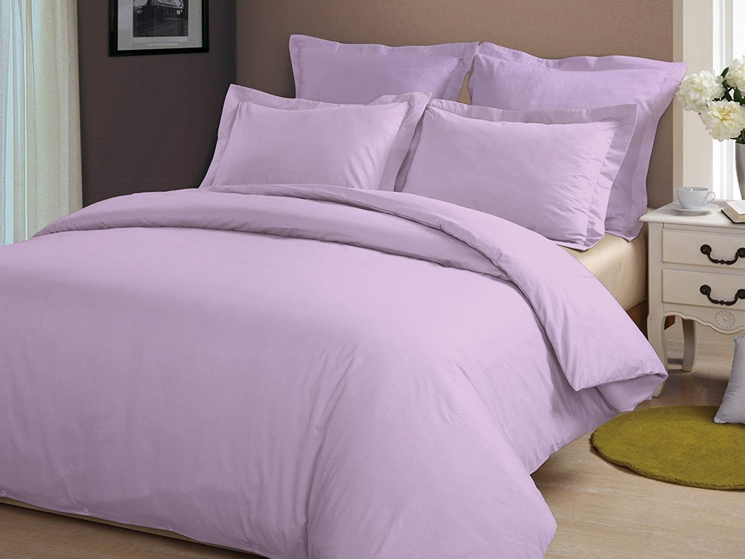 AHJ Beddings 1000 Thread Count Full Size 7 Piece Duvet Cover Set (15 inch Deep Pocket Sheet Set and Duvet Cover Set) 100% Egyptian Cotton - Lilac Solid