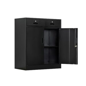 taskstorz metal garage storage cabinets，metal file cabinet with 2 locking drawers, lockable storage cabinets for office, home, garage, warehouse 36.2" h x 31.5" w x 15.7" d (black)