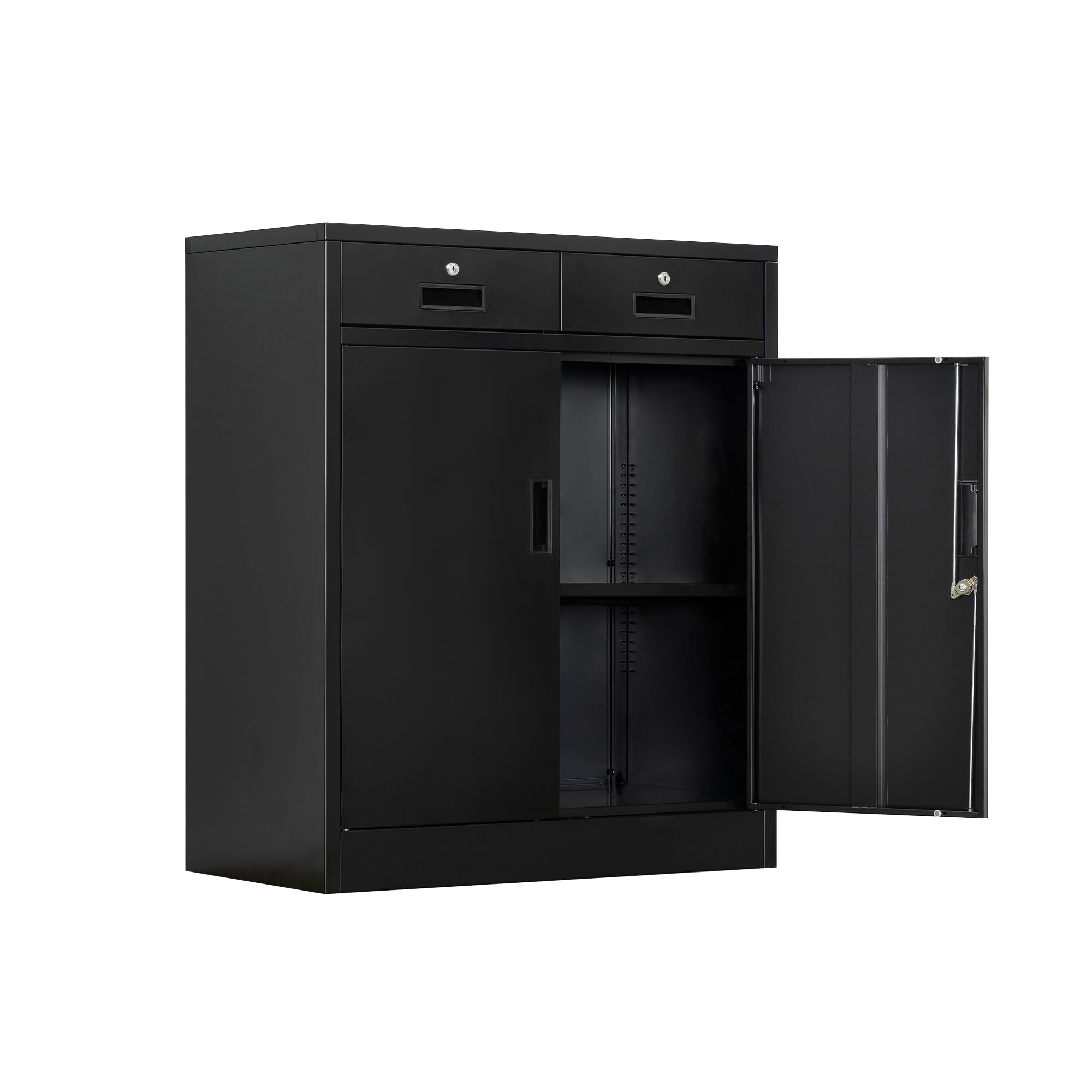 TaskStorz Metal Garage Storage Cabinets，Metal File Cabinet with 2 Locking Drawers, Lockable Storage Cabinets for Office, Home, Garage, Warehouse 36.2" H x 31.5" W x 15.7" D (Black)