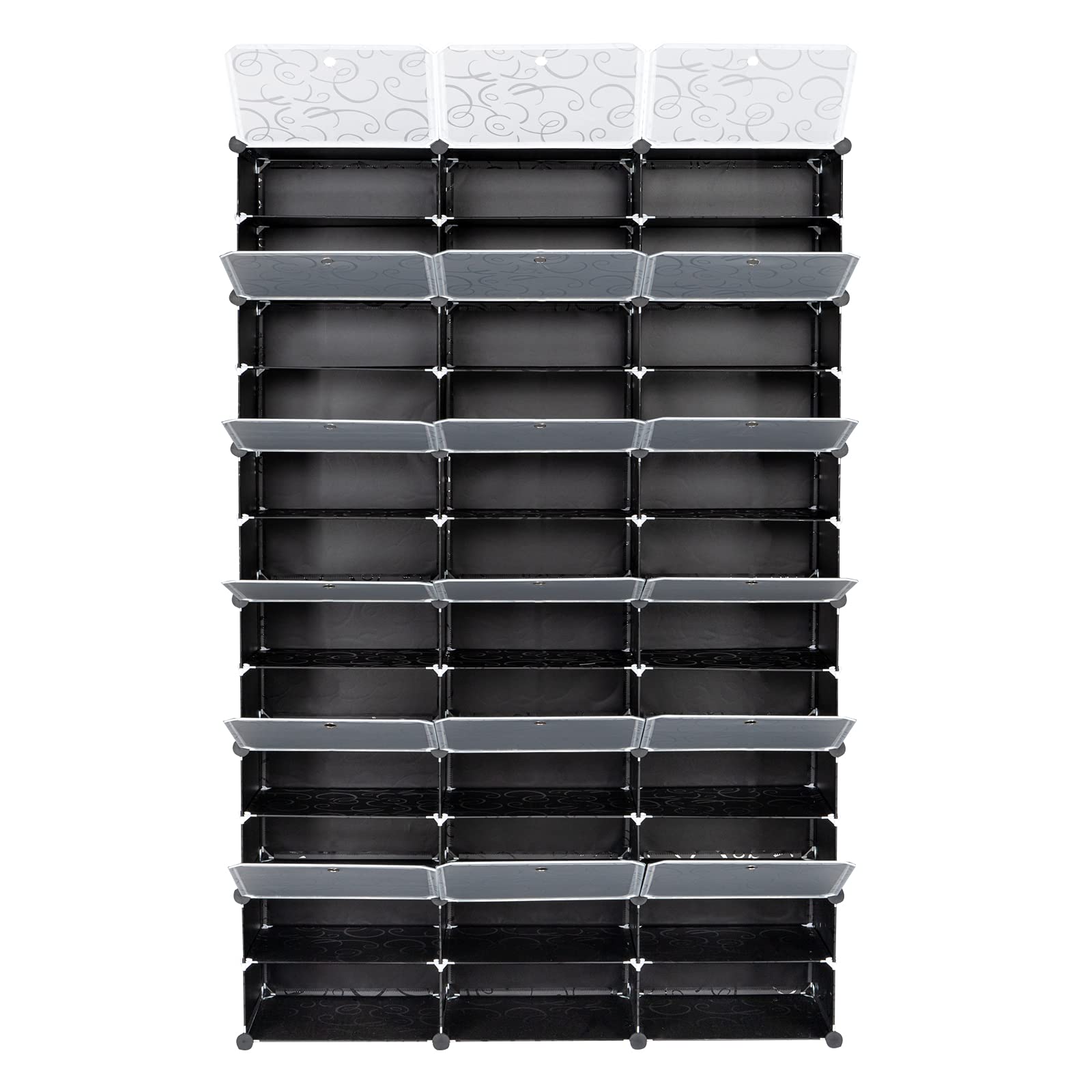 Imseigo 12 Tier Portable Shoe Rack Organizer, 72 Pair Covered Shoe Storage Shelves Rack,36 Grids Expandable Shelf Storage Cabinet Stand for Heels,Boots,Slippers,Perfect for Entryway,Hallway (Black)