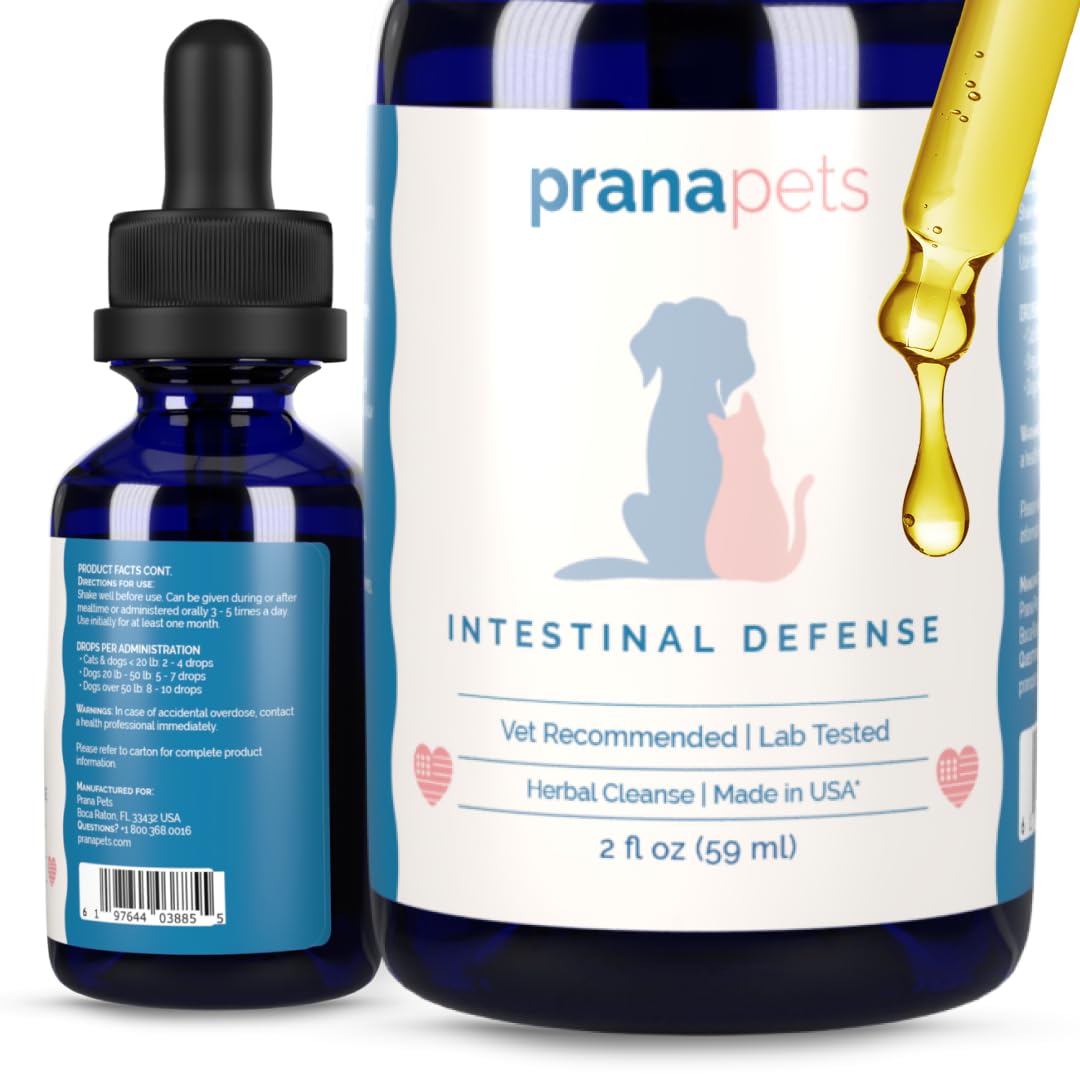 PranaPets Intestinal Defense Supplement for Dogs & Cats | Naturally Helps Digestive Issues in Pets | Herbal Formula