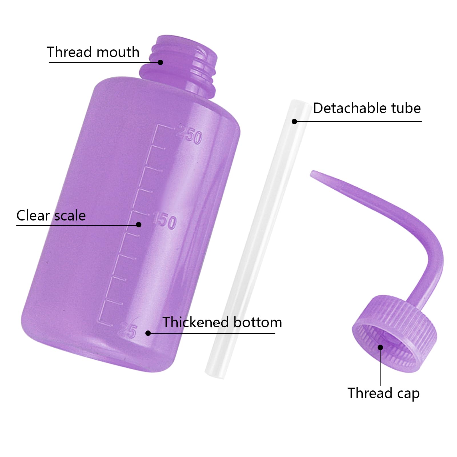 DERSTRA Wash Bottles - 2pcs 250ml Safety Wash Bottle Watering Tools, Economy Plastic Squeeze Bottle Medical Label Green Soap Cleaning Washing Bottle (Purple)