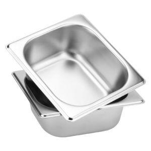 SHEUTSAN 6 PCS 1/6 Size Steam Table Pan, 2.5 Inch Deep Metal Food Pan, Small Stainless Hotel Pan for Hotel Restaurant Buffets Party