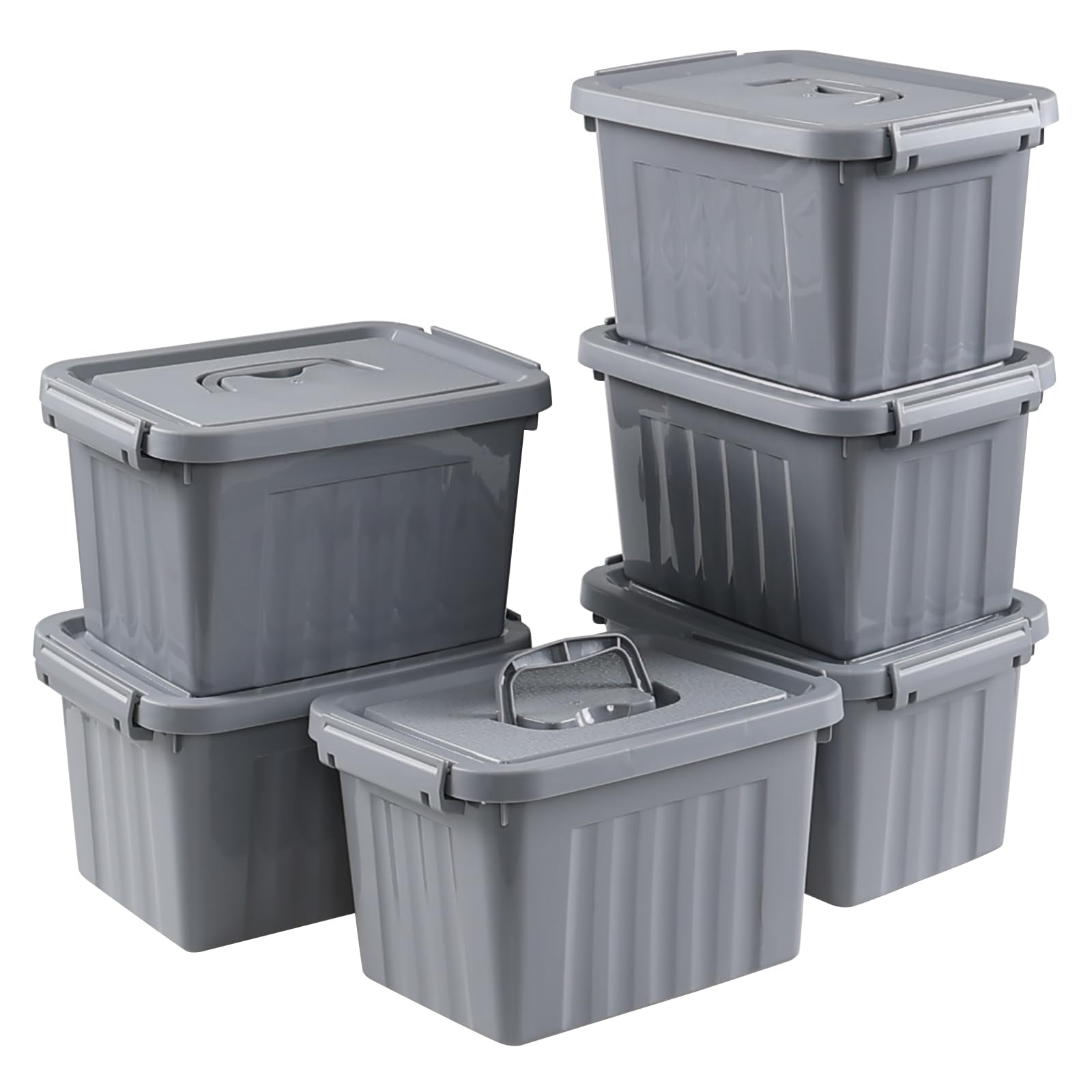 Tstorage 6 Quart Plastic Storage Latch Box with Lid and Handle, Gray, 6 Pack