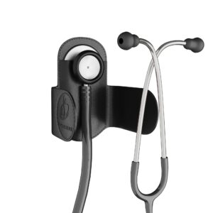 Stethoscope Holder Hip Clip with Upgraded Secure Magnetic Closure and Bell Pocket – Hygienic Stethoscope Clip Designed to Hold All Brands & Styles – Includes Replacement Stethoscope Ear Tips (Black)