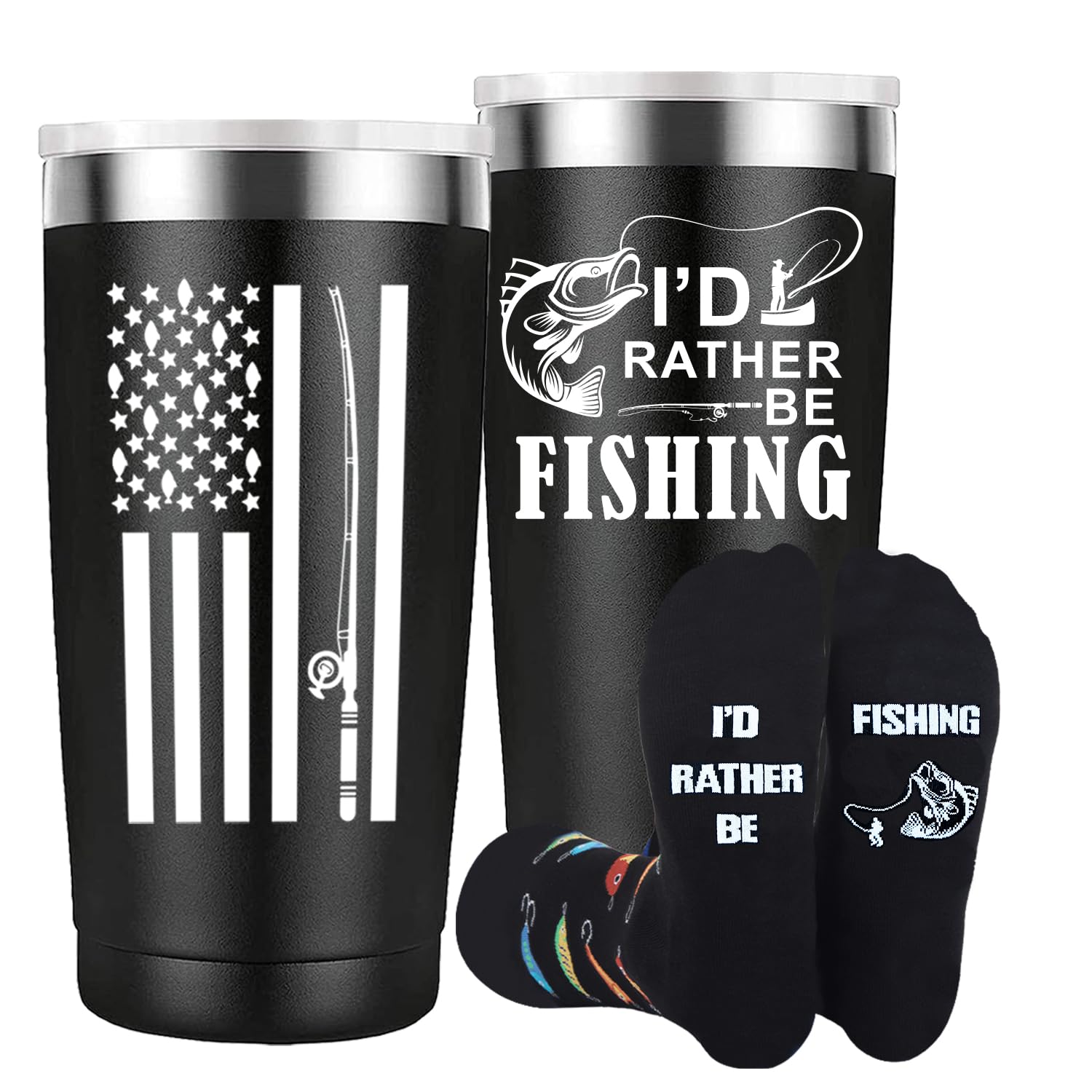 Golden Associate Fishing Gifts for Men, Novelty Fishing Socks and Tumbler 20 Oz Cup, Fisherman Gifts Stocking Stuffers for Dad Boys Husband Grandpa Boyfriend Him