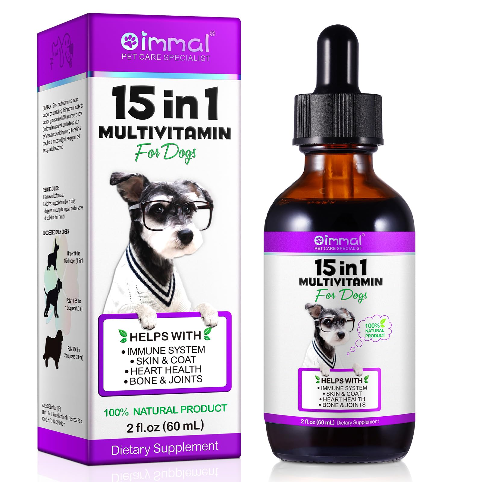 Dog Multivitamin - 15 in 1 Multivitamin Drops for Dogs, Dog Vitamins with Glucosamine Cranberry Supports Joint & Digestion, Skin & Coat, Pets Supplements for Dogs of All Ages, Bacon Flavor - 2 Fl Oz