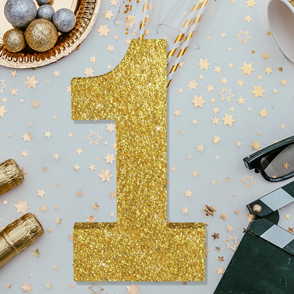 TONIFUL 8 Inch Gold Glitter Numbers Table Centerpieces 0-9 Birthday Party Decorations,Shining Golden Digital 1 for Birthday Party,Wedding,Bridal Shower,Engagement,Photo Shoot,Anniversary