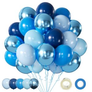 blue balloon metallic blue balloons, 60pcs 12inch chrome blue balloons macaron baby blue balloons pearl blue balloons navy blue latex balloons for birthday wedding baby shower party decoration