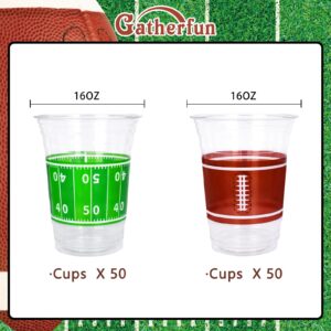 Gatherfun 100 Pcs 16oz Football Plastic Cups - Football Parties and Tailgate Events, Disposable & Convenient - Ideal Party Supplies & Party Favors for Football Themed Birthdays