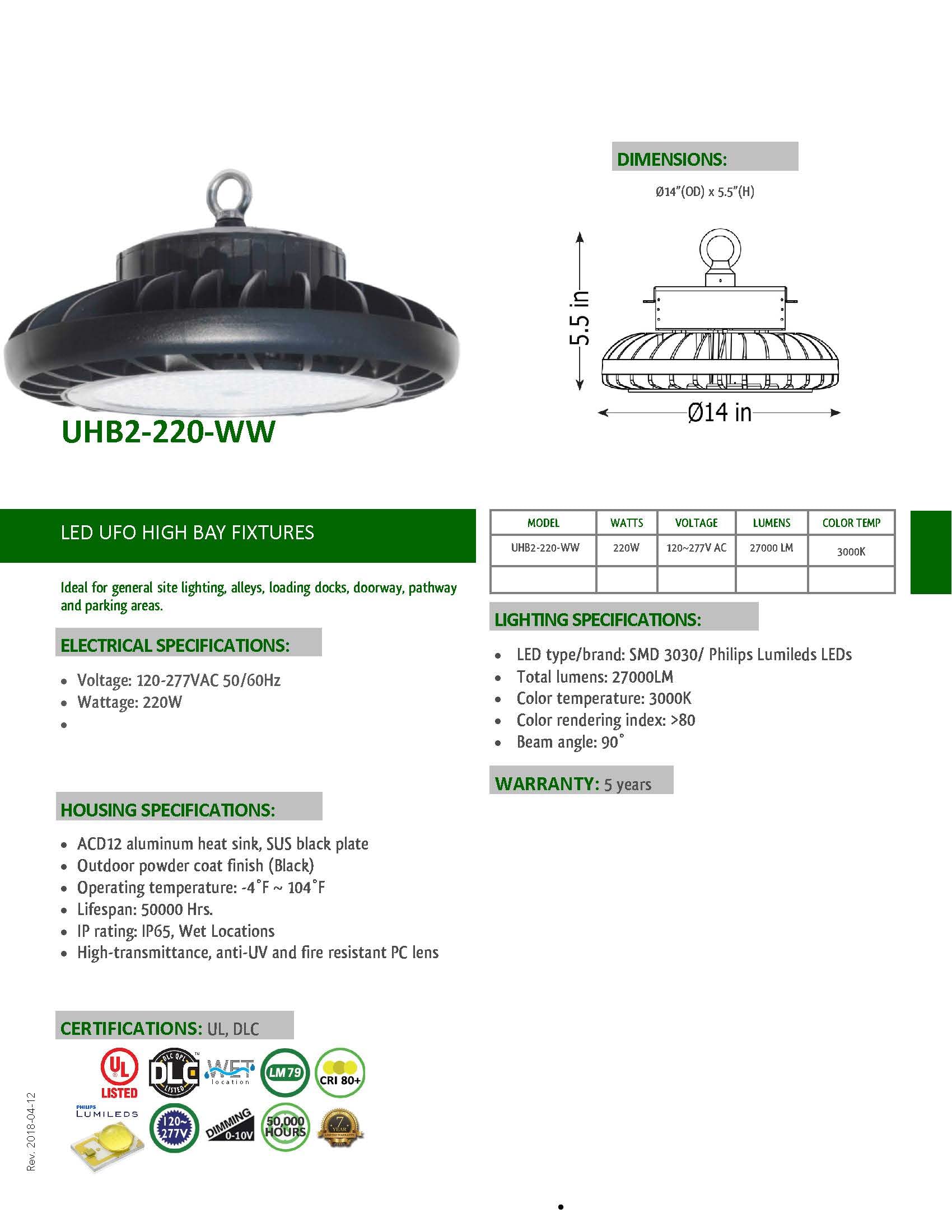 Westgate LED HIGHBAY *UHB-220-WW-AS