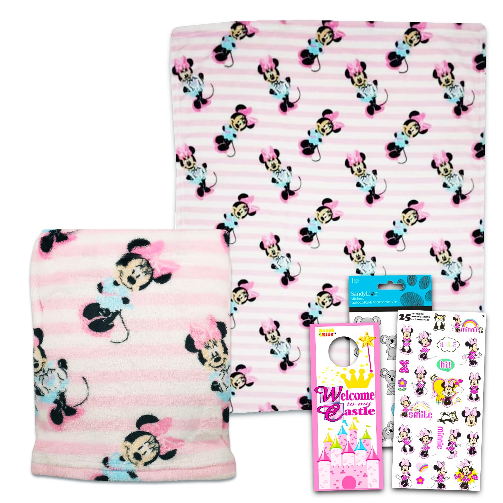 Minnie Mouse Baby Blanket Bundle - Minnie Mouse Throw Blanket for Girls Plus Stickers and More | Minnie Fleece Blanket Size 30" x 36"