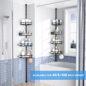 Aitatty Corner Shower Caddy Tension Pole: 4tier adjustable Rustproof Bathroom Organizer Shelves - Bathtub shampoo rack 43.5-120 inch