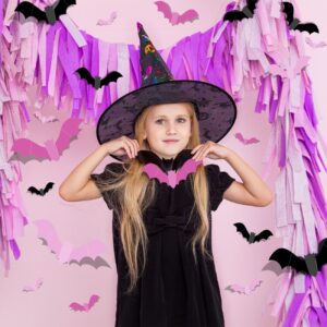 Pink Bats for Wall Halloween 3D Bats Blush and Black DIY Wall Decal Bathroom Indoor Cute Halloween Party Decorations, Pastel Halloween, PVC Wall Bat Stickers for Home (48pcs)