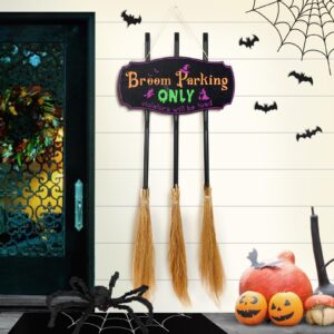 bnesi halloween creative wall decorations, broom parking sign with 3 removable and placeable witches brooms, outdoor front porch or indoor living room wall halloween decoration (halloween)