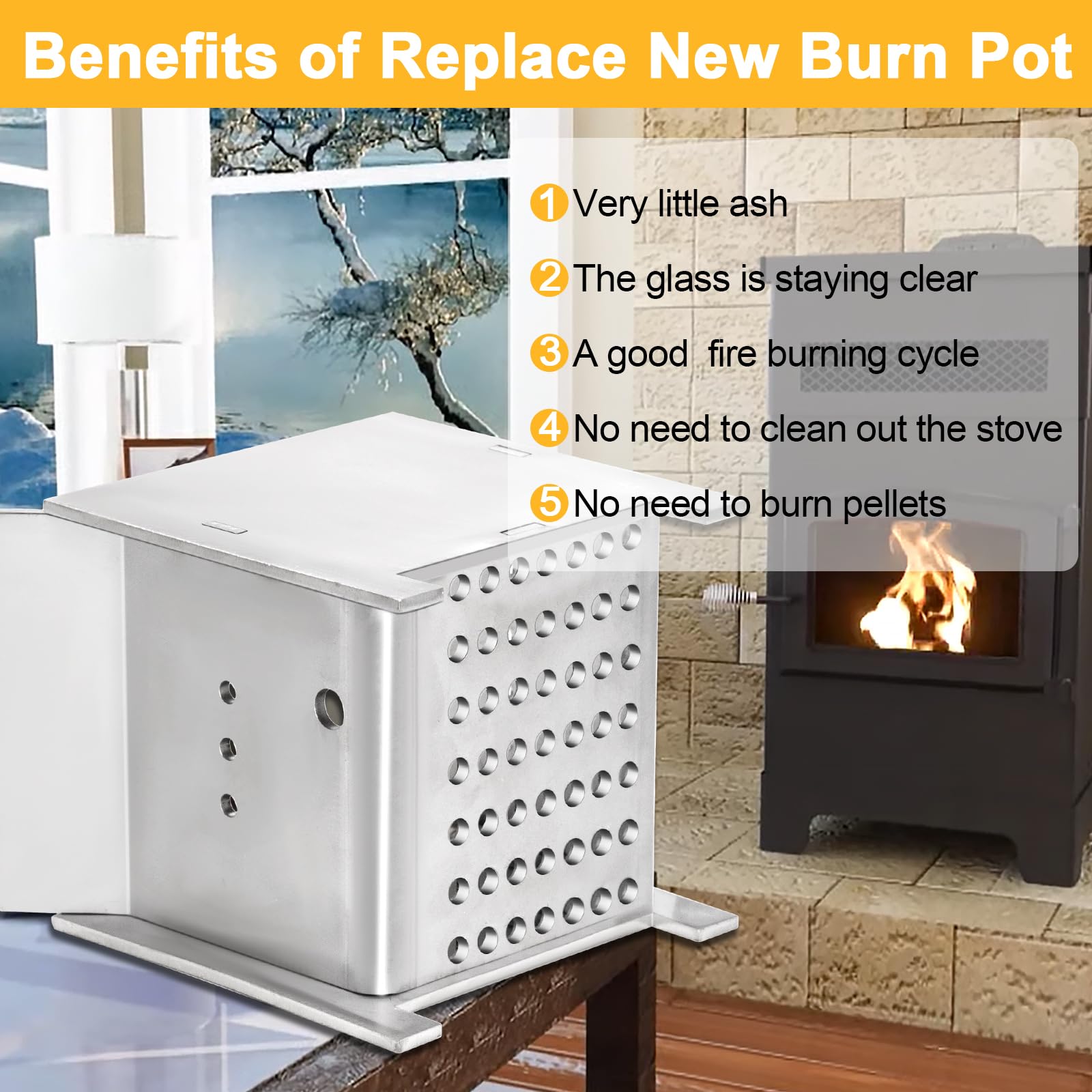 Replacement 86624 Burn Pot for King 5502M KP130 5500M 5500, Ashley AP5710, US Stove 5501S 5500M 5500 5520, Vogelzang 5790 VG5790 5770 VG5770 Pellet Stoves, 69762 Burnpot Burn Pot Stainless Steel