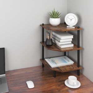 mofain desktop corner stand shelf for storage, 3 tier corner shelf organizer, rustic brown rack for small spaces, home office, kitchen, bathroom