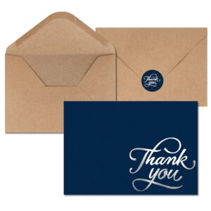 cofullsky 45 pcs thank you cards with envelopes, navy blue thank you cards bulk 3.5” x 5” blank silver foil design bridal baby shower wedding thank you note cards for business funeral graduation 2024