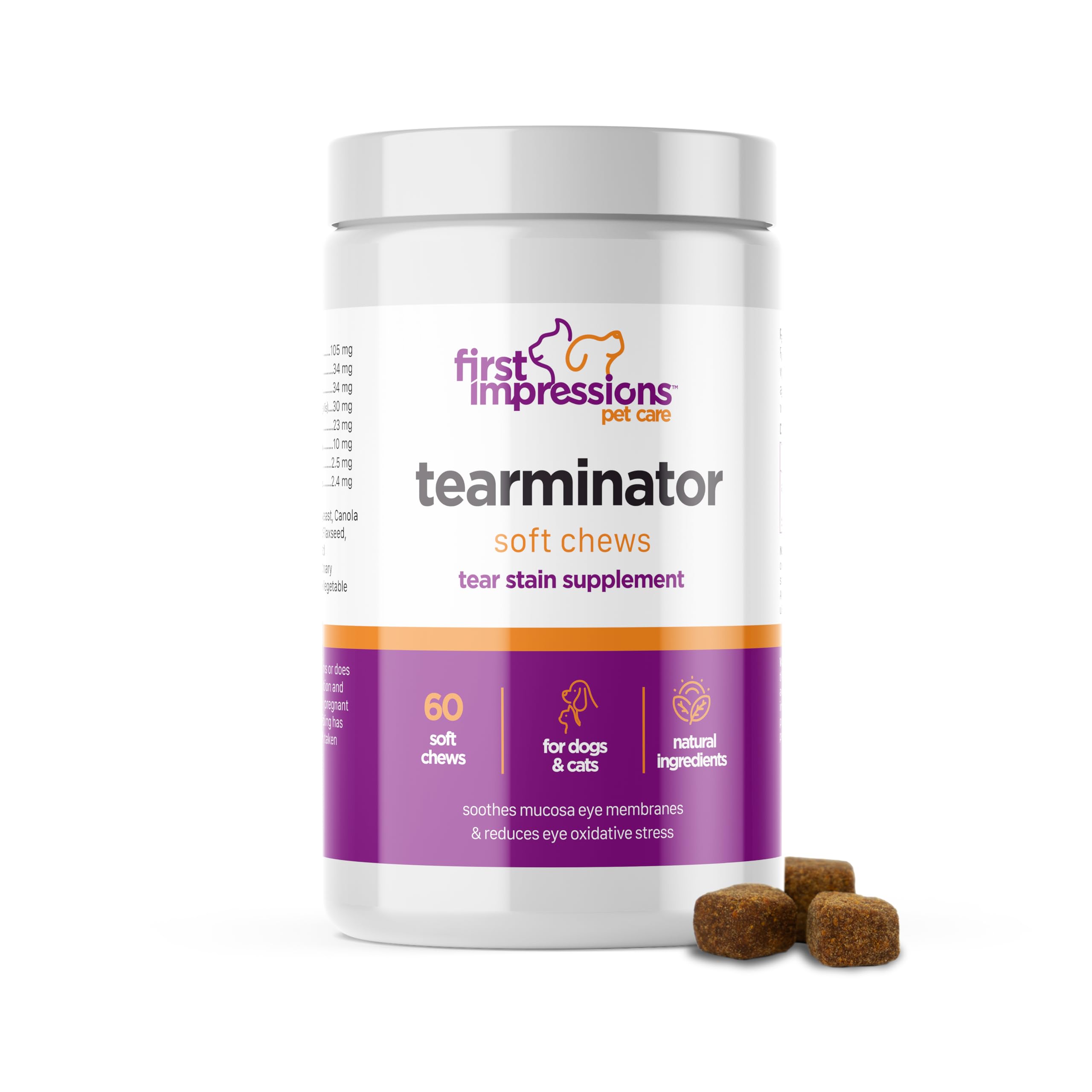 First Impressions Tearminator Soft Chews – Natural Dog Tear Stain Remover for Dogs, Eye Supplements for Dogs and Cats - Yummy Vision Bites for Dogs - 60 ct