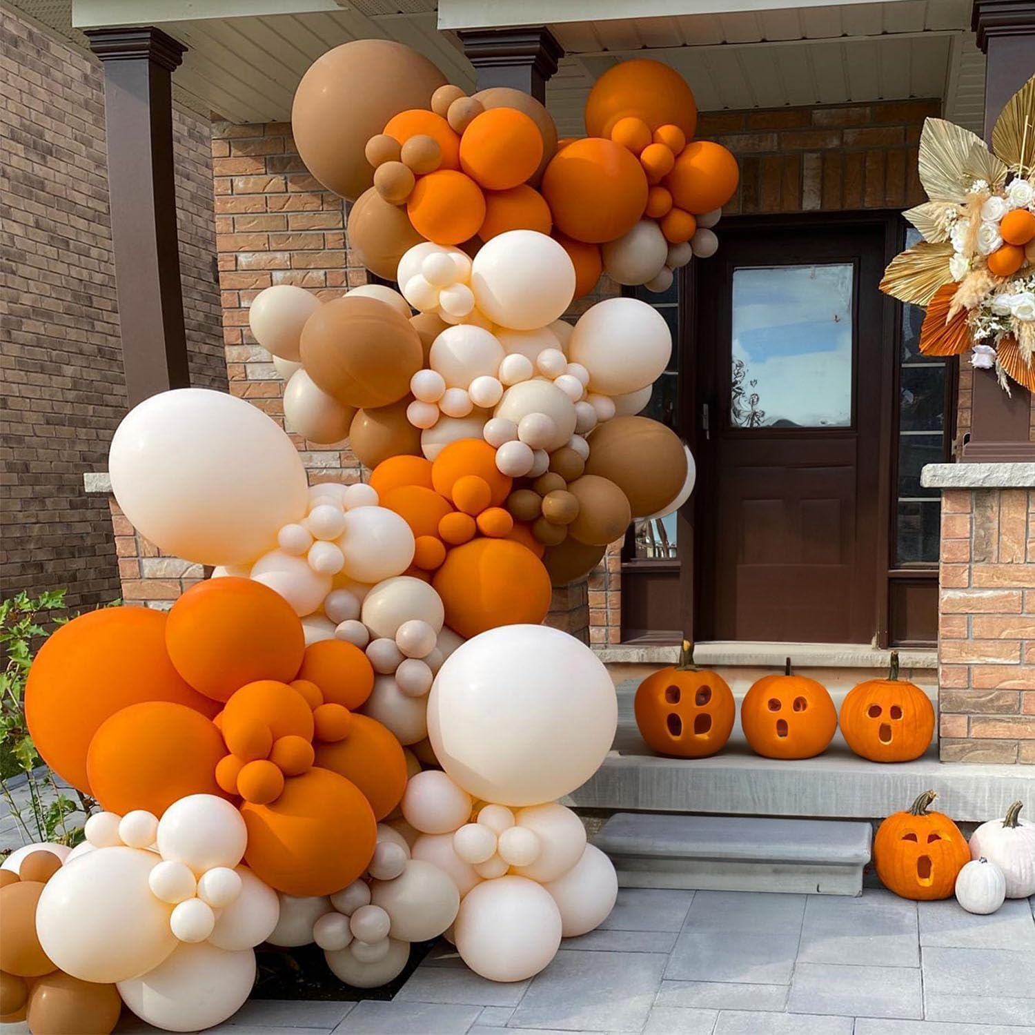 Longwu 143pcs Burnt Orange Balloons Terracotta Balloon Arch Kit Rust Balloons Double Stuffed Cream Peach Balloon for Fall Winter Baby Shower Halloween Decorations