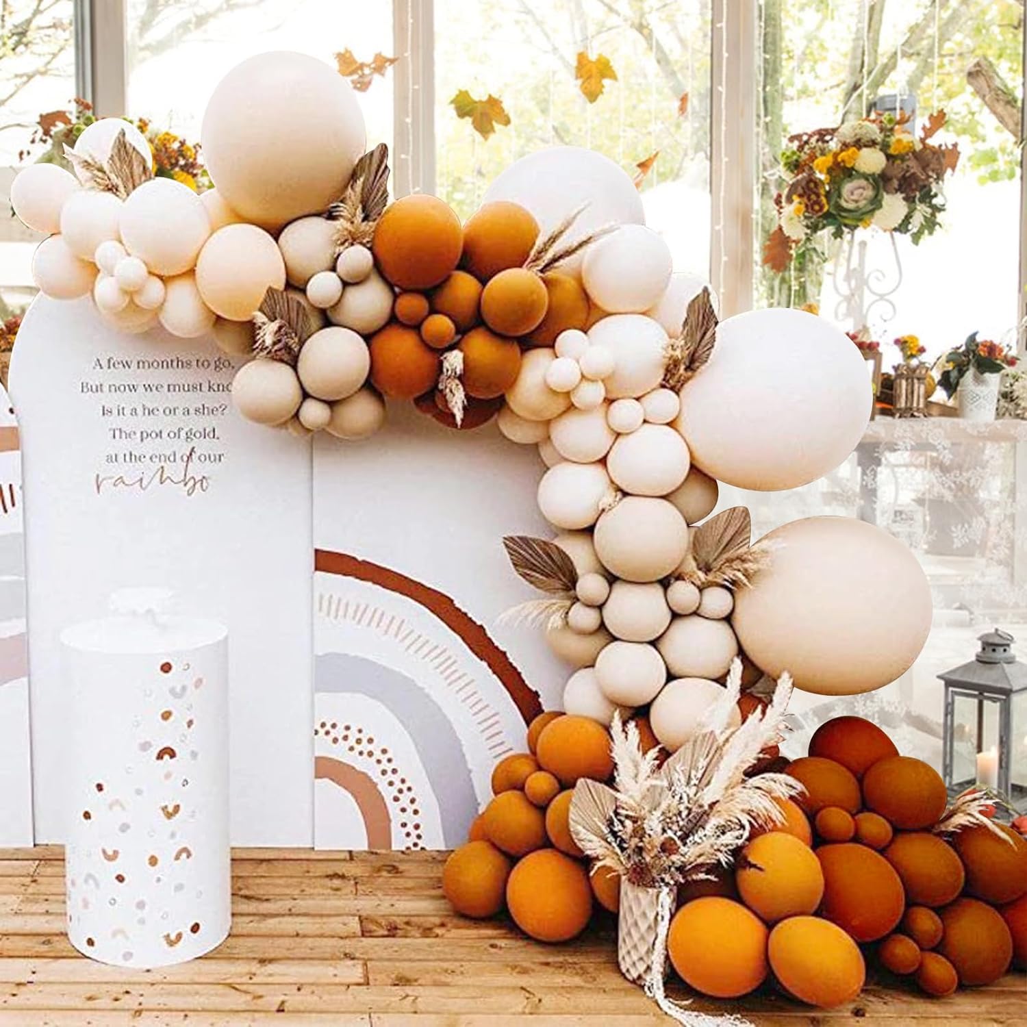 Longwu 143pcs Burnt Orange Balloons Terracotta Balloon Arch Kit Rust Balloons Double Stuffed Cream Peach Balloon for Fall Winter Baby Shower Halloween Decorations