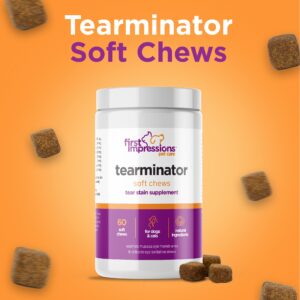 First Impressions Tearminator Soft Chews – Natural Dog Tear Stain Remover for Dogs, Eye Supplements for Dogs and Cats - Yummy Vision Bites for Dogs - 60 ct