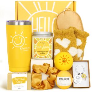 gift baskets for women, 10pcs unique birthday gifts for women, best friend birthday gifts, get well soon gift basket sending sunshine gifts cheer up box for sister friendship - brighten up her day!